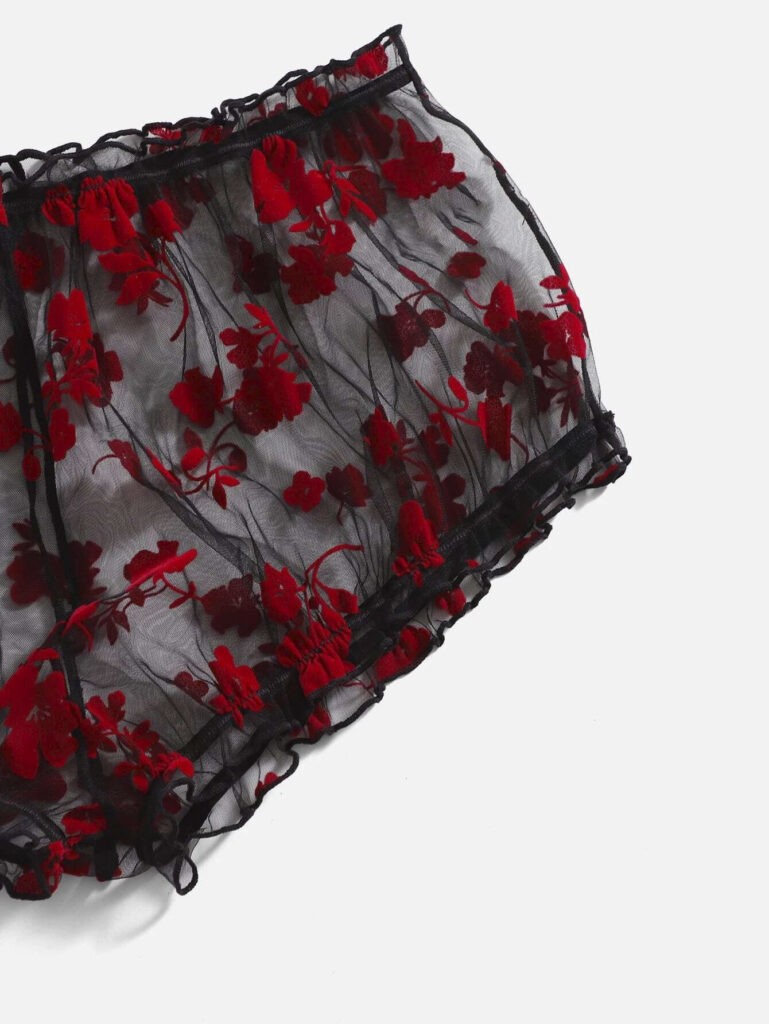 Floral Sheer Mesh Lingerie Set And Choker Her Styls